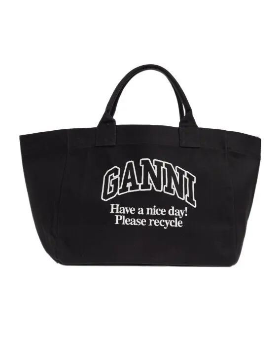 GANNI Logo Embroidered Xxl Shopper Bag - Black