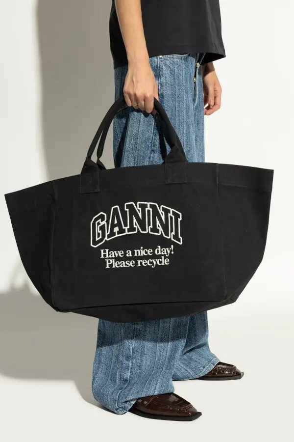 GANNI Logo Embroidered Xxl Shopper Bag