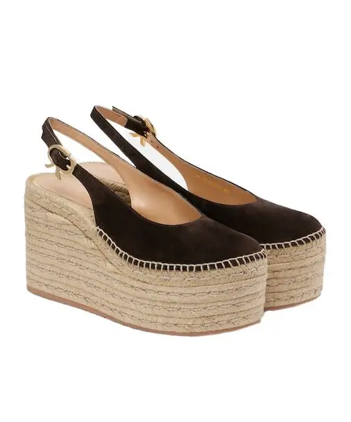 GIANVITO ROSSI Suede Slingback Espadrille Wedges - Nude