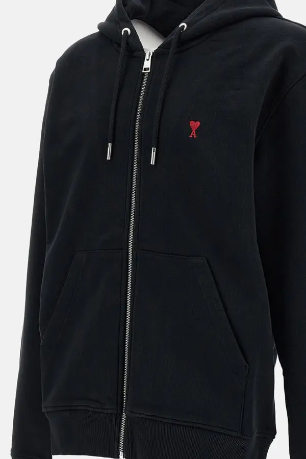 AMI Paris Felpa Zip Red De Coeur - Nero