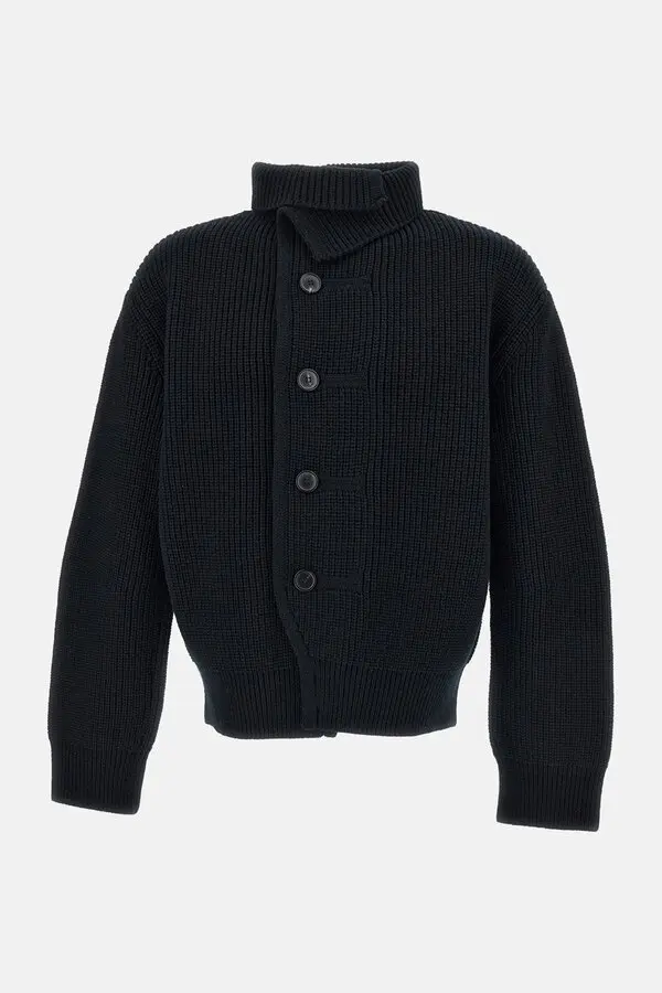 Dries Van Noten Cardigan In Lana Marino M.k - Nero