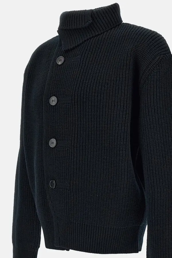 Dries Van Noten Cardigan In Lana Marino M.k - Nero
