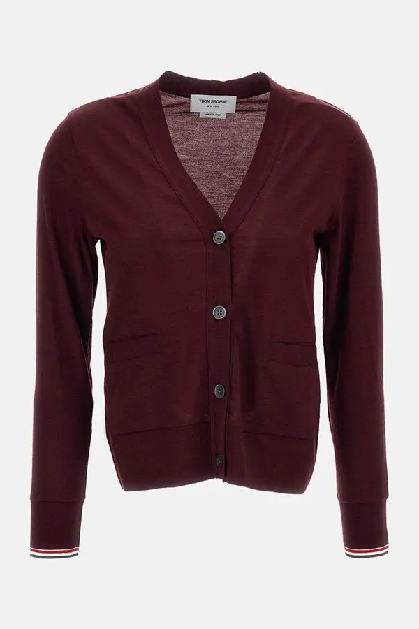Thom Browne Cardigan In Jersey Di Lana - Rosso