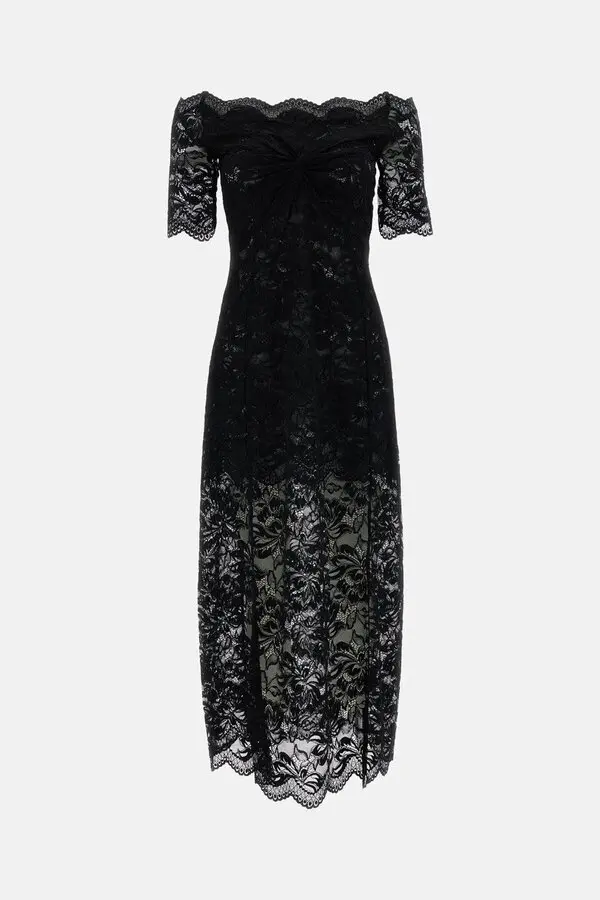 Rabanne Abito Midi In Pizzo - Black