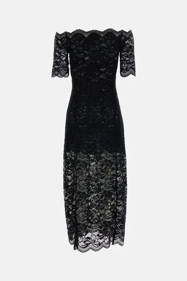 Rabanne Abito Midi In Pizzo - Black