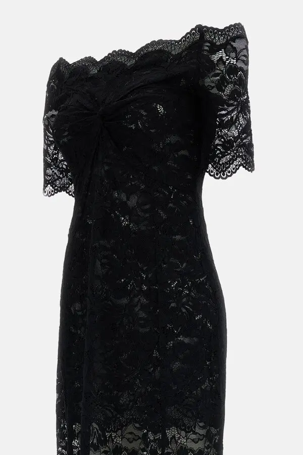 Rabanne Abito Midi In Pizzo - Black