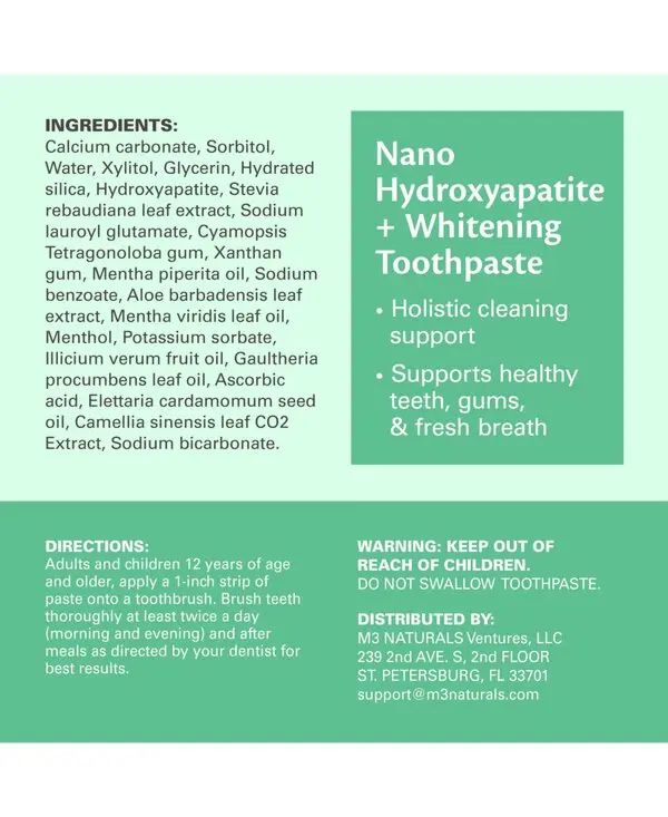 M3 Nano Hydroxyapatite Fluoride Free Whitening Toothpaste With Calcium