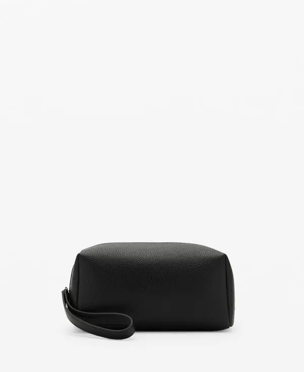 Mango Contrast-strap Pebbled Cosmetic Bag - Black