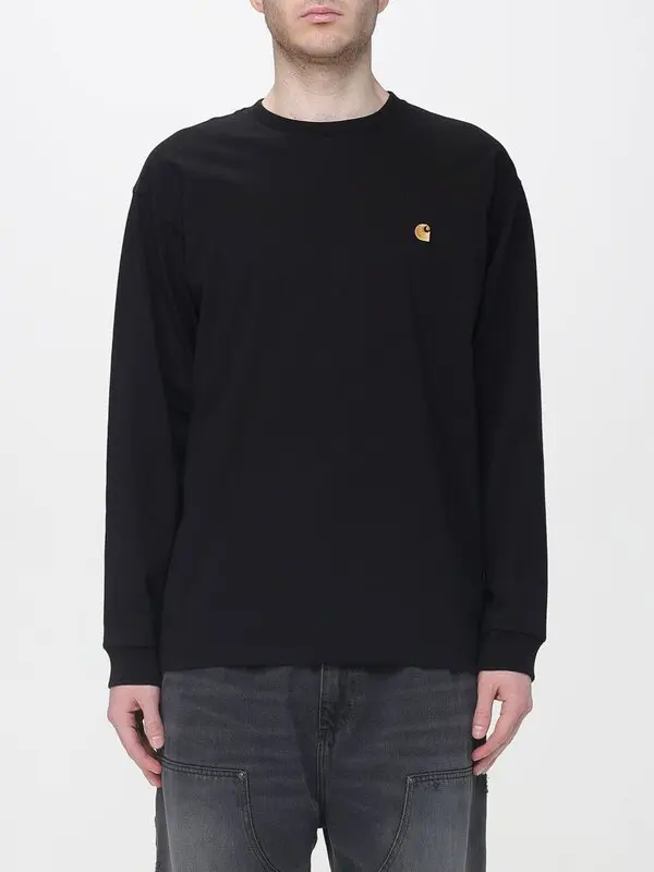 Carhartt Work In Progress Long-sleeved Embroidered Logo Cotton T-shirt - Black