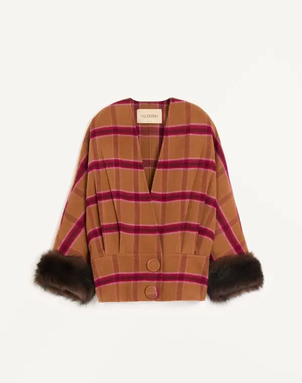 Valentino Garavani Peacoat In Macro Finestra With Shearling