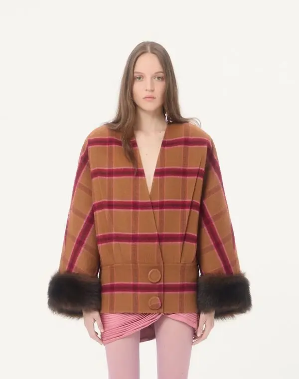 Valentino Garavani Peacoat In Macro Finestra With Shearling