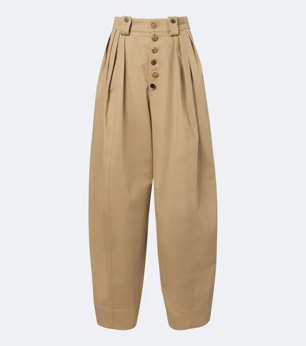 Chloé Embellished Pleated Cotton Barrel-leg Pants - Beige