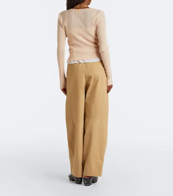 Chloé Embellished Pleated Cotton Barrel-leg Pants