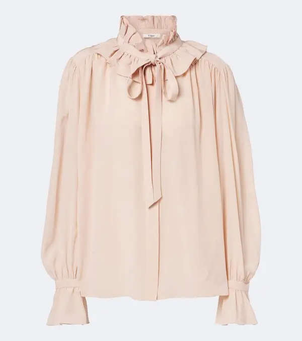 Chloé Ruffled Silk Chiffon Blouse - Pink