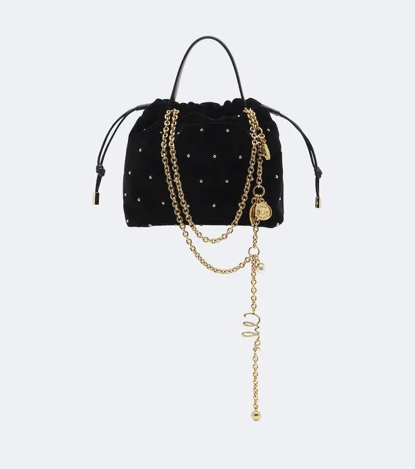 Chloé Icons Mini Studded Velvet Shoulder Bag - Black