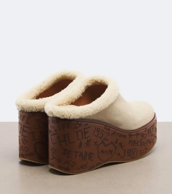 Chloé Maxime Shearling-trimmed Suede Platform Mules