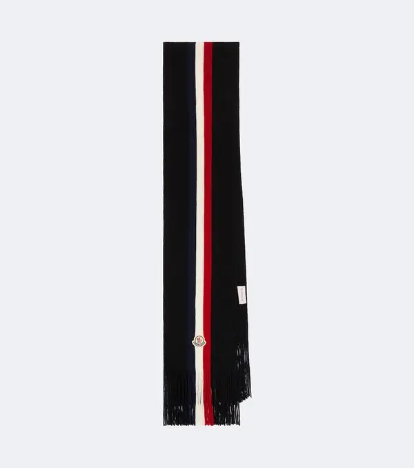 Moncler Logo Virgin Wool Scarf - Black