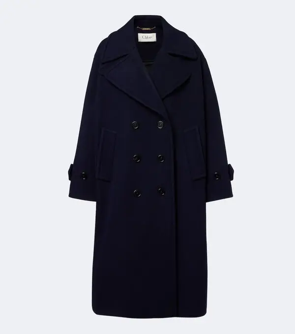 Chloé Double Breasted Wool-blend Coat - Blue