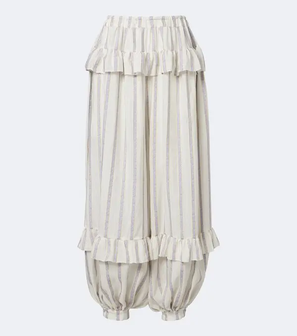 Chloé Ruffled Striped Silk-blend Balloon Pants - White