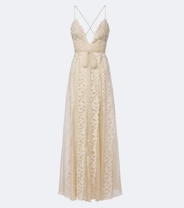 Fendi Silk Chiffon And Lace Maxi Dress