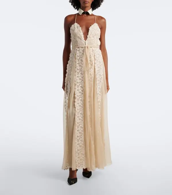Fendi Silk Chiffon And Lace Maxi Dress