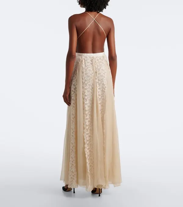 Fendi Silk Chiffon And Lace Maxi Dress