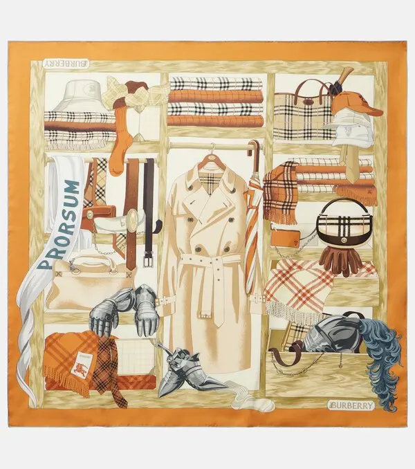 Burberry Printed Silk Twill Scarf - Orange