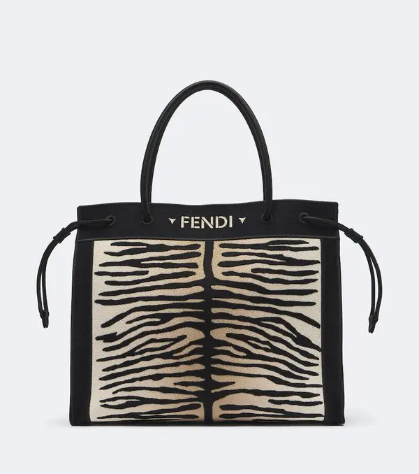 Fendi Medium Embroidered Tiger-print Shopper - Beige