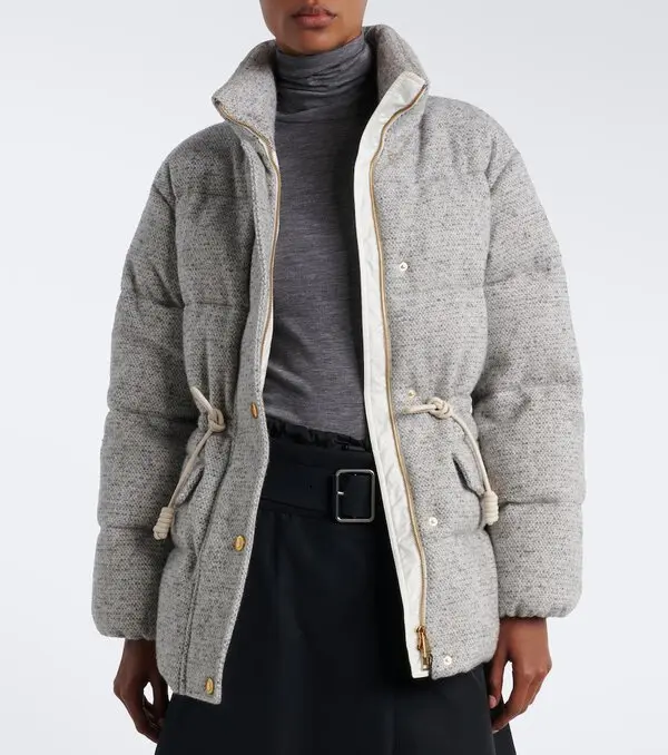 Moncler Wool-blend Tweed Down Jacket - Grey