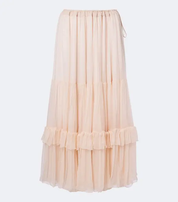 Chloé Ruffled Silk Midi Skirt