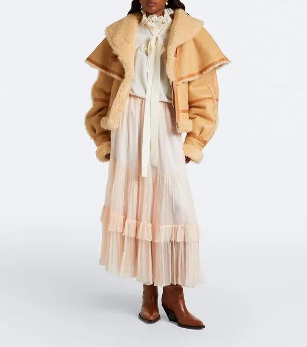 Chloé Ruffled Silk Midi Skirt