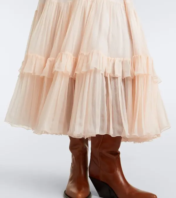 Chloé Ruffled Silk Midi Skirt