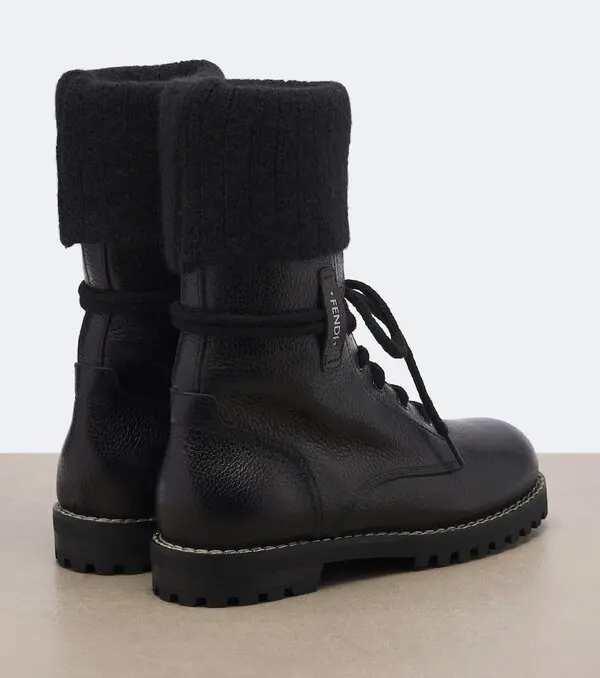 Fendi Wool-lined Leather Combat Boots