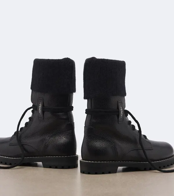 Fendi Wool-lined Leather Combat Boots