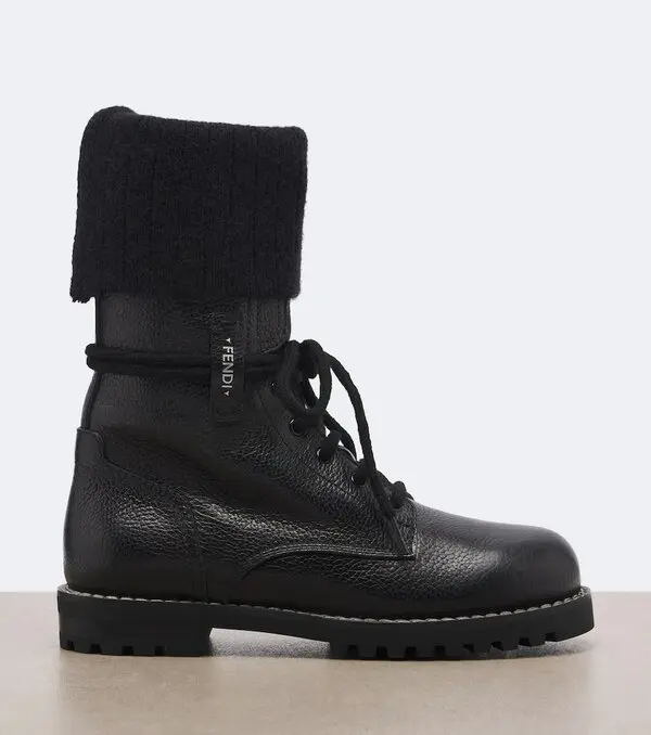 Fendi Wool-lined Leather Combat Boots