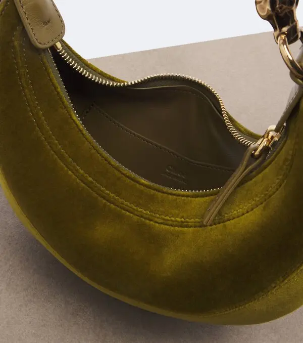 Chloé Chain Horse Small Velvet Shoulder Bag - Green