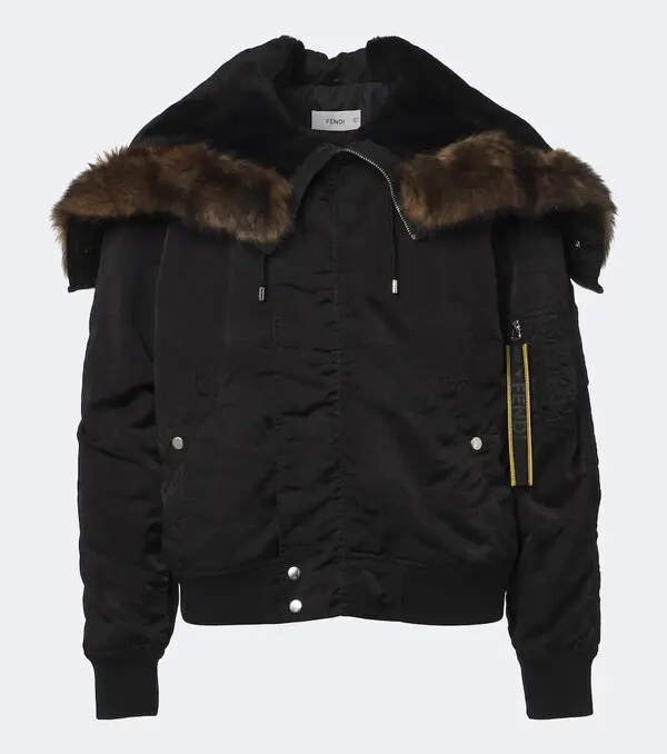 Fendi Shearling-trimmed Technical Blouson Jacket - Black