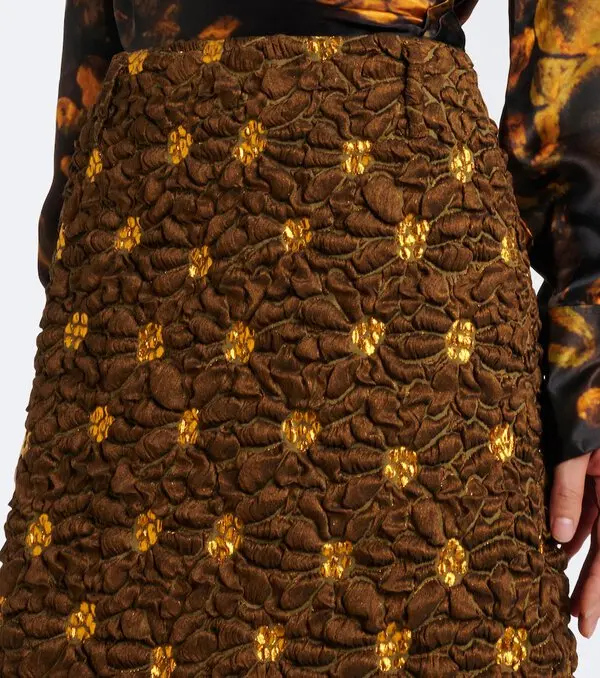 Dries Van Noten Embellished Floral Cloqué Midi Skirt