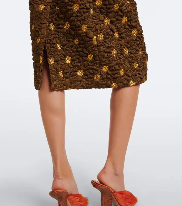 Dries Van Noten Embellished Floral Cloqué Midi Skirt