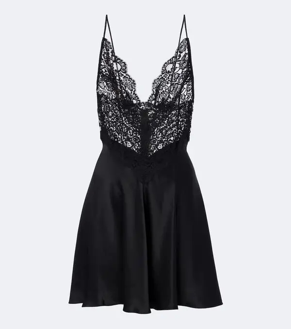 RODARTE Lace And Silk Satin Minidress - Black