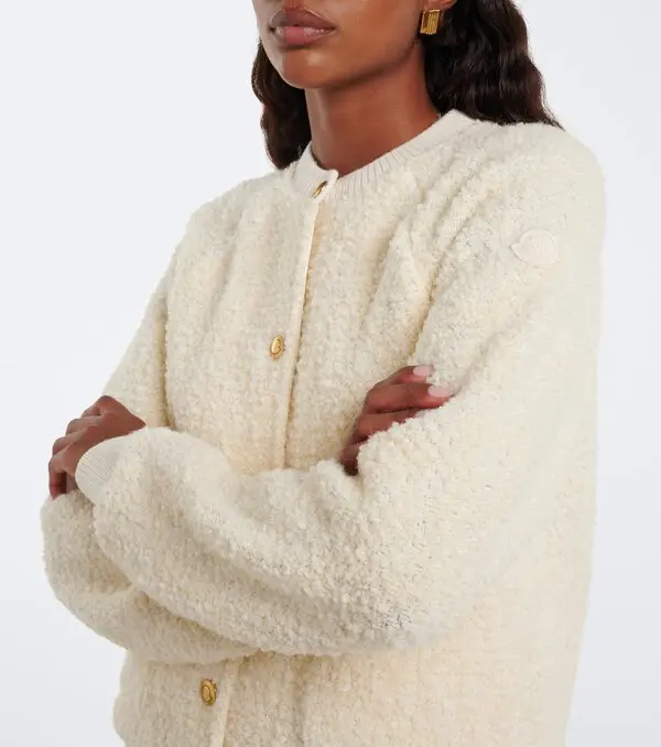 Moncler Bouclé Cardigan - White