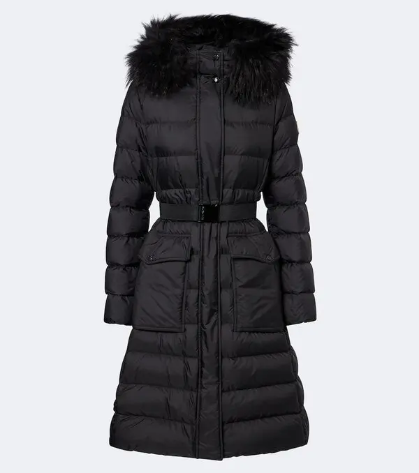 Moncler Shearling-trimmed Down Coat - Black