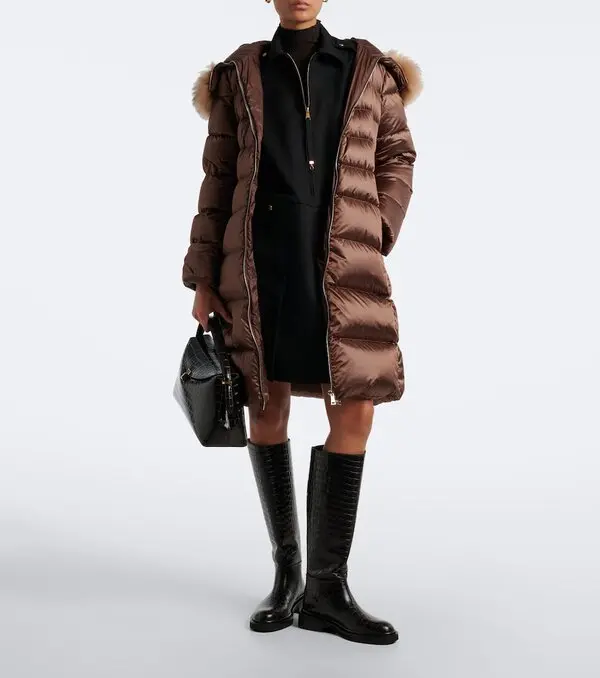 Moncler Shearling-trimmed Down Coat - Brown