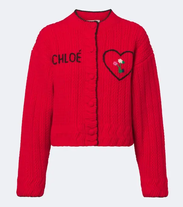 Chloé Embroide Wool And Cashmere Cardigan - Red
