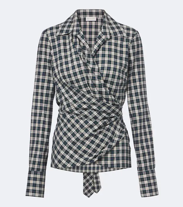 Dries Van Noten Draped Plaid Cotton Flannel Shirt - Green