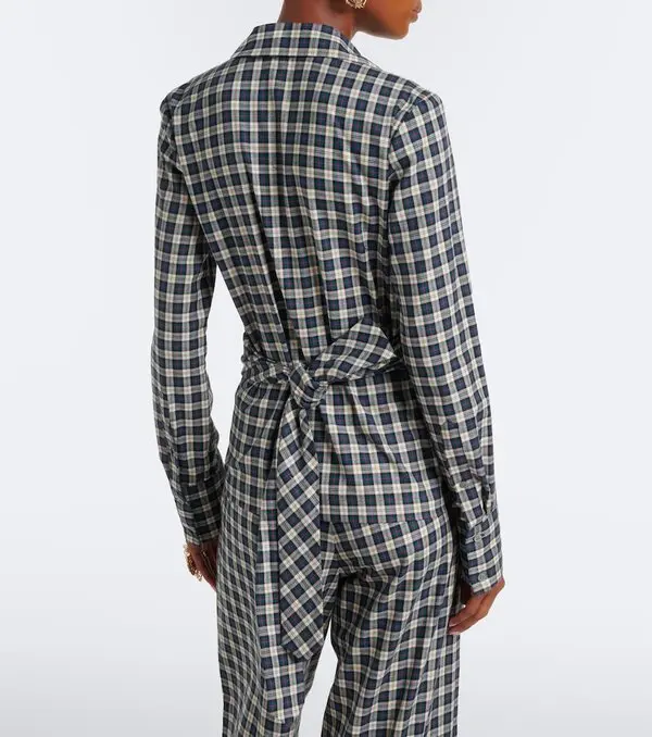 Dries Van Noten Draped Plaid Cotton Flannel Shirt - Green