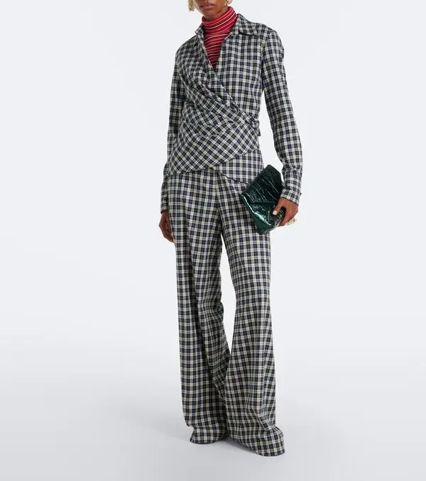 Dries Van Noten Draped Plaid Cotton Flannel Shirt - Green