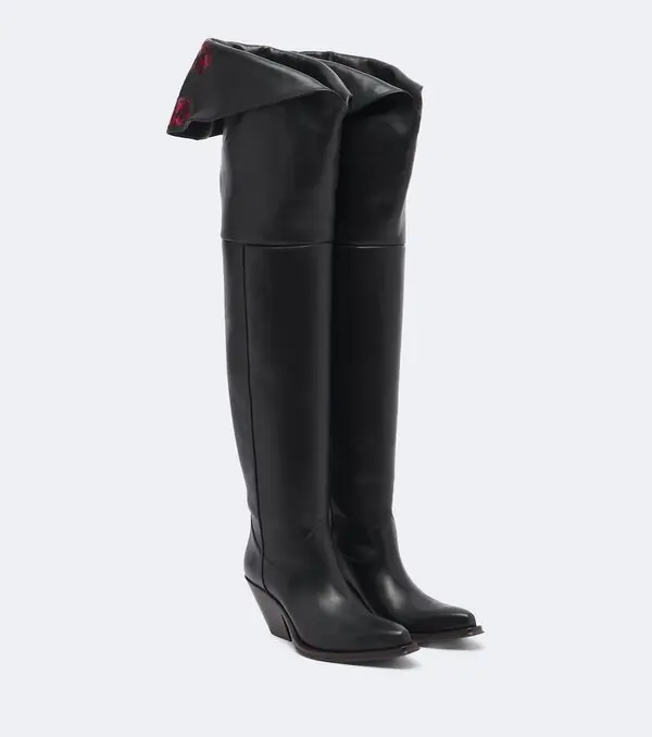 Chloé Azelan Embroidered Leather Over-the-knee Boots
