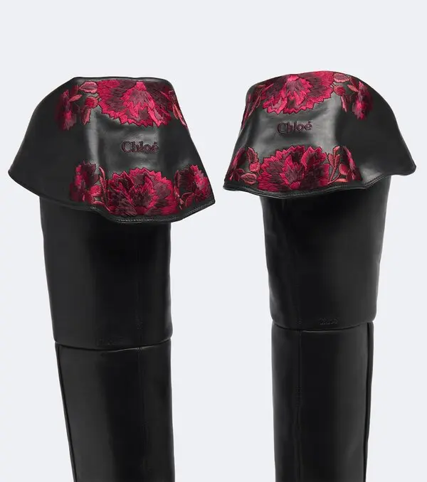 Chloé Azelan Embroidered Leather Over-the-knee Boots