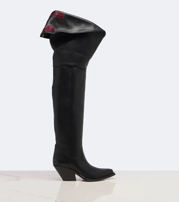Chloé Azelan Embroidered Leather Over-the-knee Boots